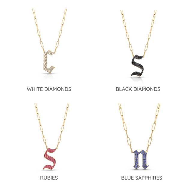 Pave Gothic Initial Paperclip Necklace – 770FJ