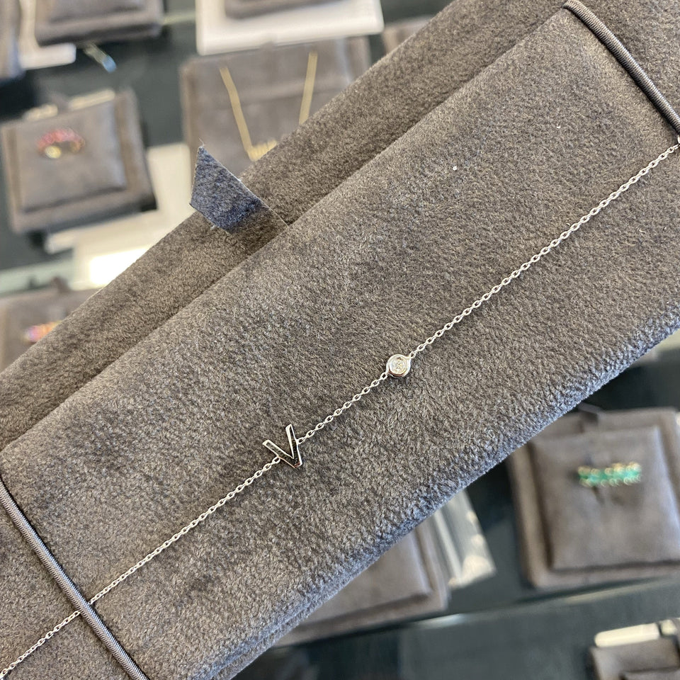 Diamond Bezel and Solid Initial Bracelet – 770FJ